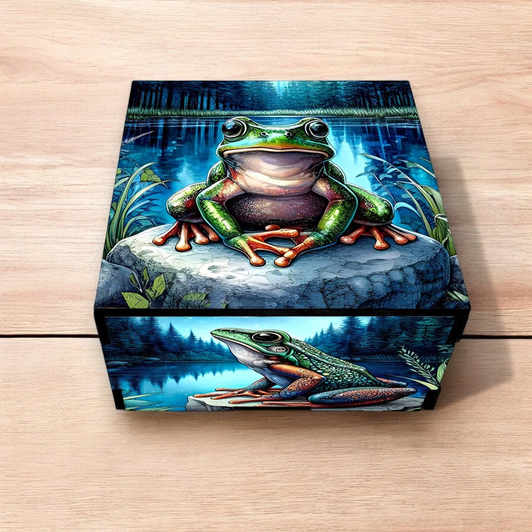 Frog Pond Keepsake Box - Small Decorative Hardboard Wood Storage for ...