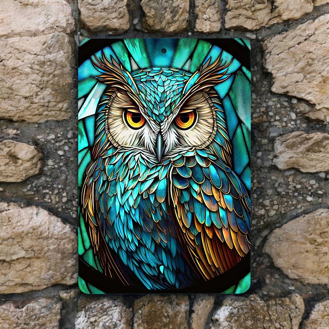 Owl Aluminum Wall Sign - Stained Glass Style Wall Art - 8x12 Inch, Wall ...