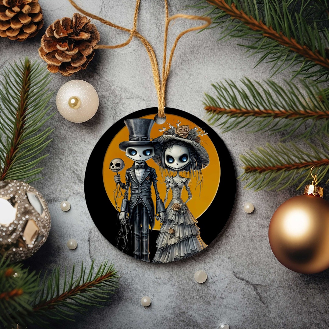 Gothic Ghost Couple Bride Groom Halloween Wedding Porcelain Ornament ...