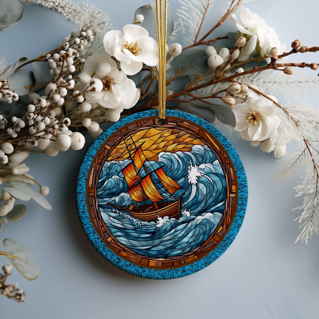 Pirate Ship Porcelain Christmas Ornament Custom-printed Ocean-inspired ...