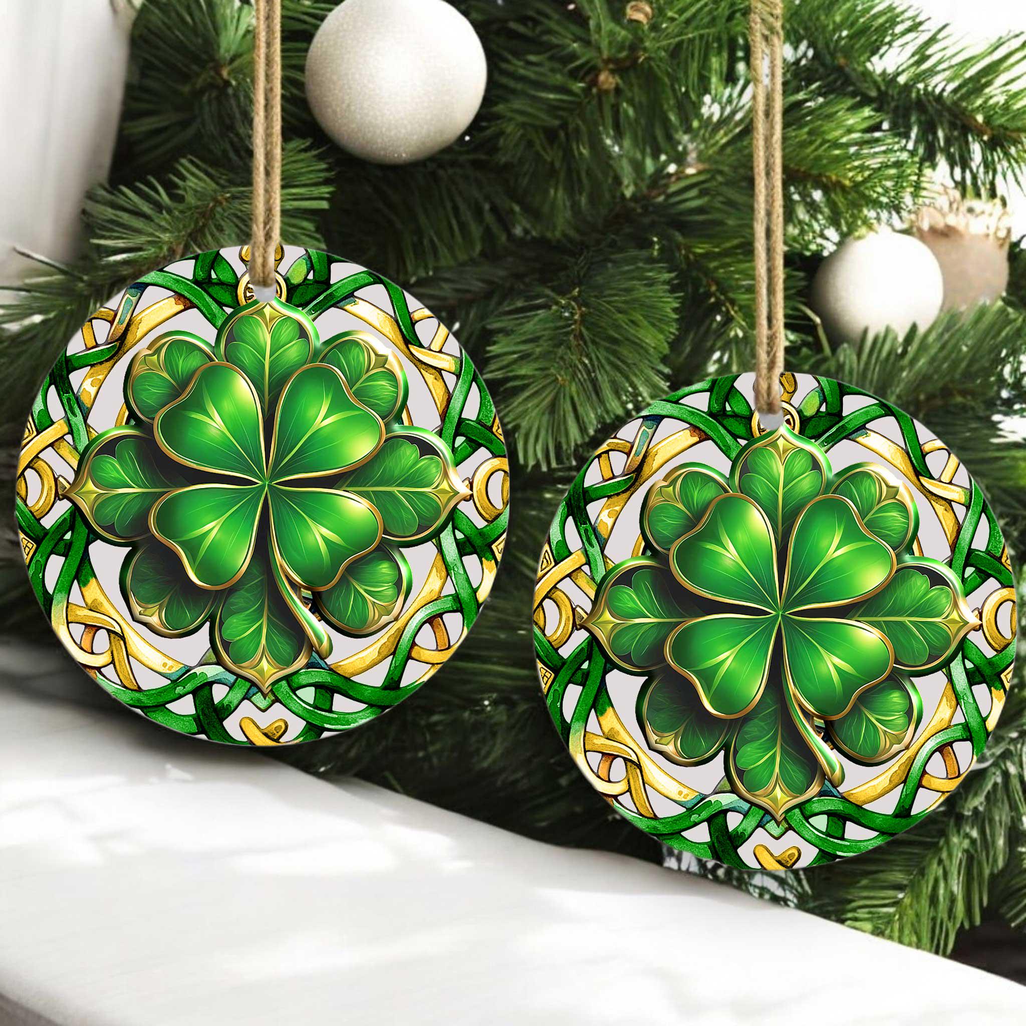 Irish Celtic Knot Clover Leaf Porcelain Christmas Ornament Celtic Holiday Decorations and Keepsake Gifts Single double Sided Etsy