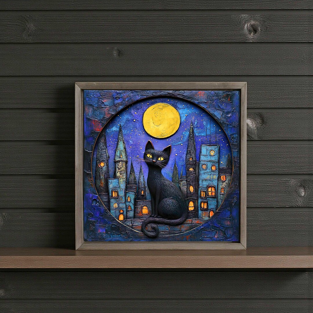 Black Cat Wood Sign, 7.8 Inch Square Large Shelf Sitter or Wall Hanging ...