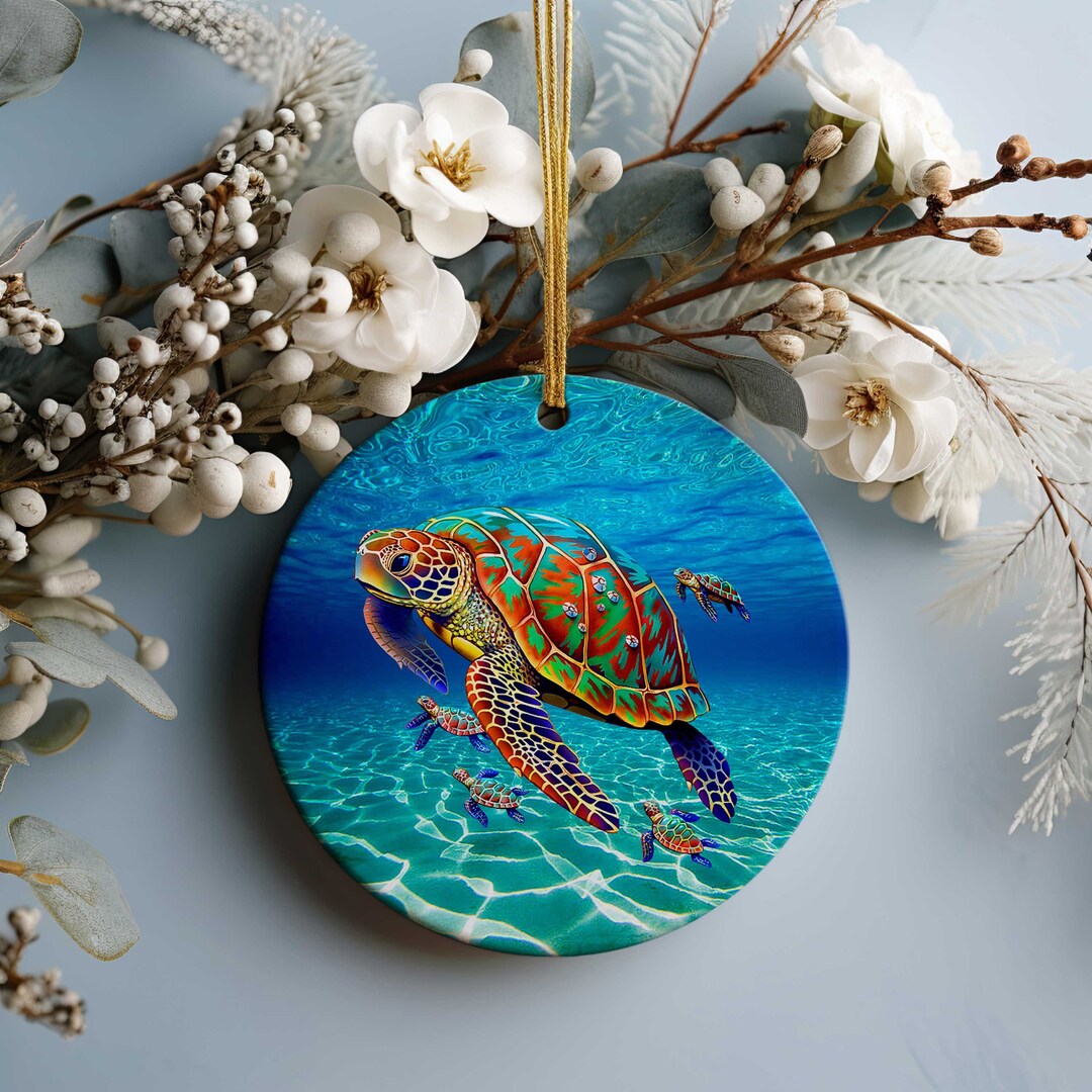 Sea Turtle Porcelain Christmas Tree Ornament Beach House Sea - Etsy