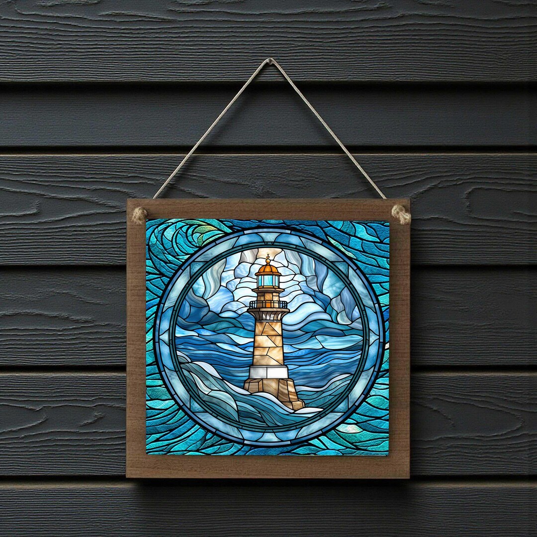 Lighthouse Wood Sign, Coastal Nautical Wall or Door Decor, Large 8.5 ...