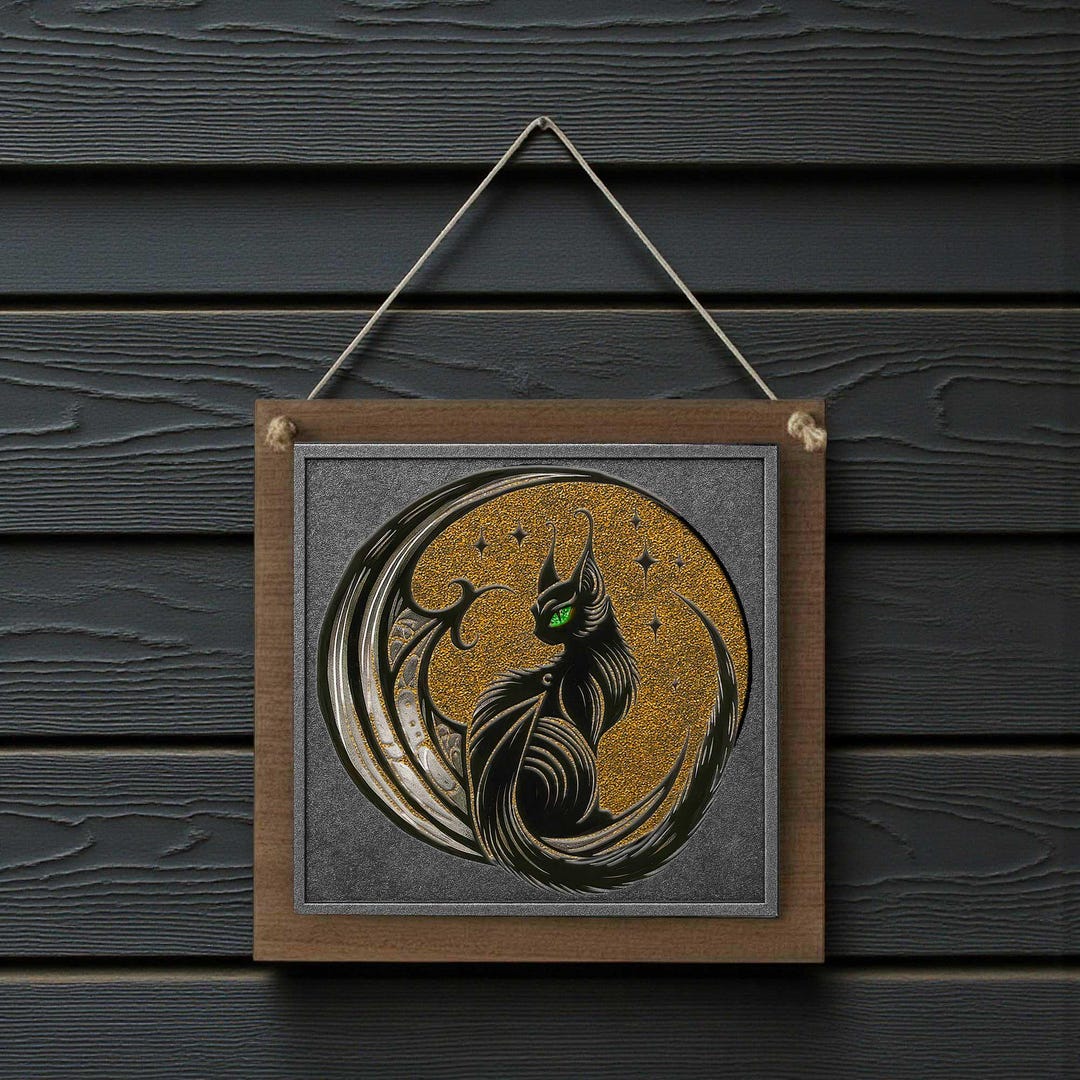 Halloween Black Cat Wood Sign - Fall Wall or Door Decor Large 8.5 Inch ...