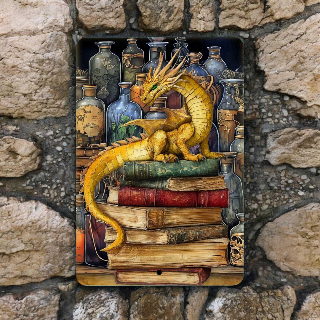 Golden Dragon Metal Sign - Fantasy Book Lover Wall Art - Alchemy ...