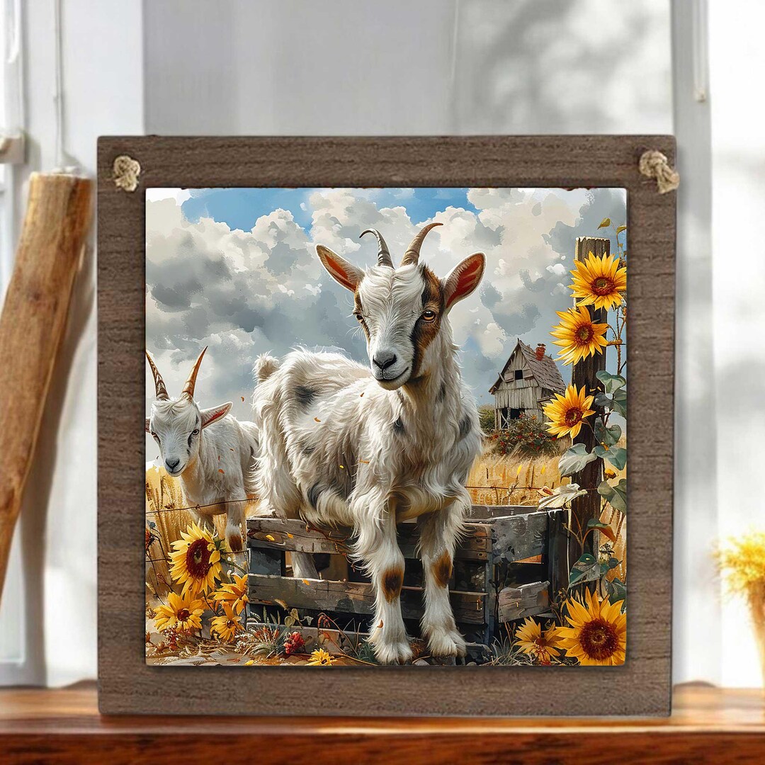 Goat Farmhouse Wood Sign - Rustic Country Decor, Barnyard Sunflower ...