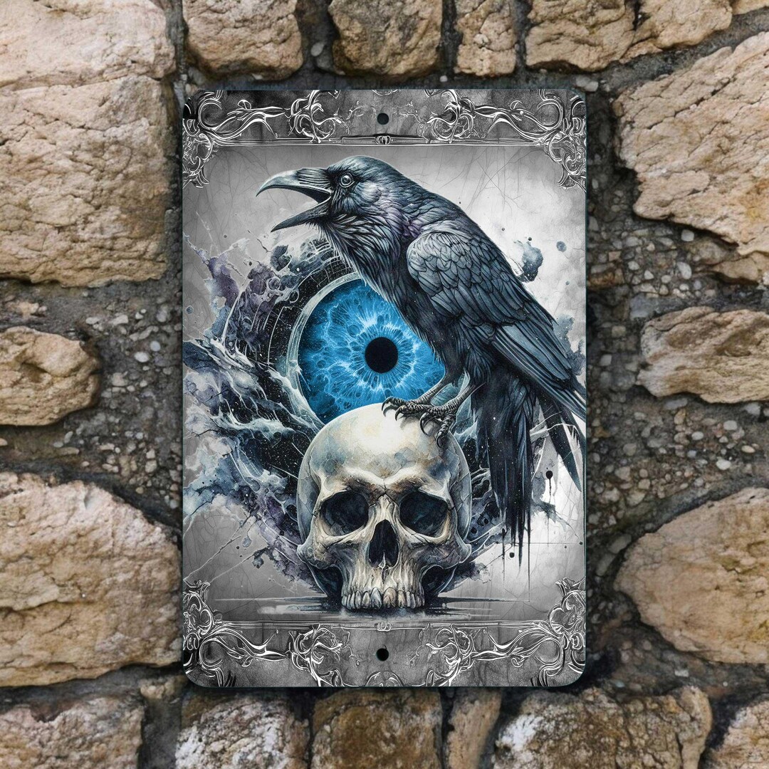 Raven and Skull Aluminum Wall Sign - 8x12 Inches Gothic Home Decor ...