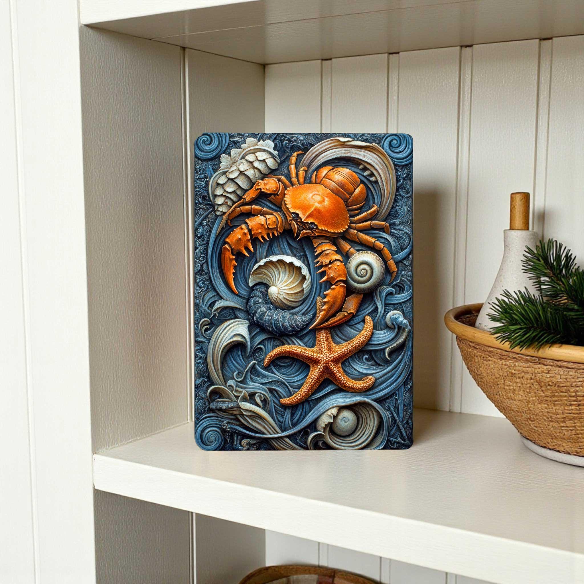 Crab Sea Life Metal Wall Sign – Coastal Nautical Beach Decor, 8x12 ...