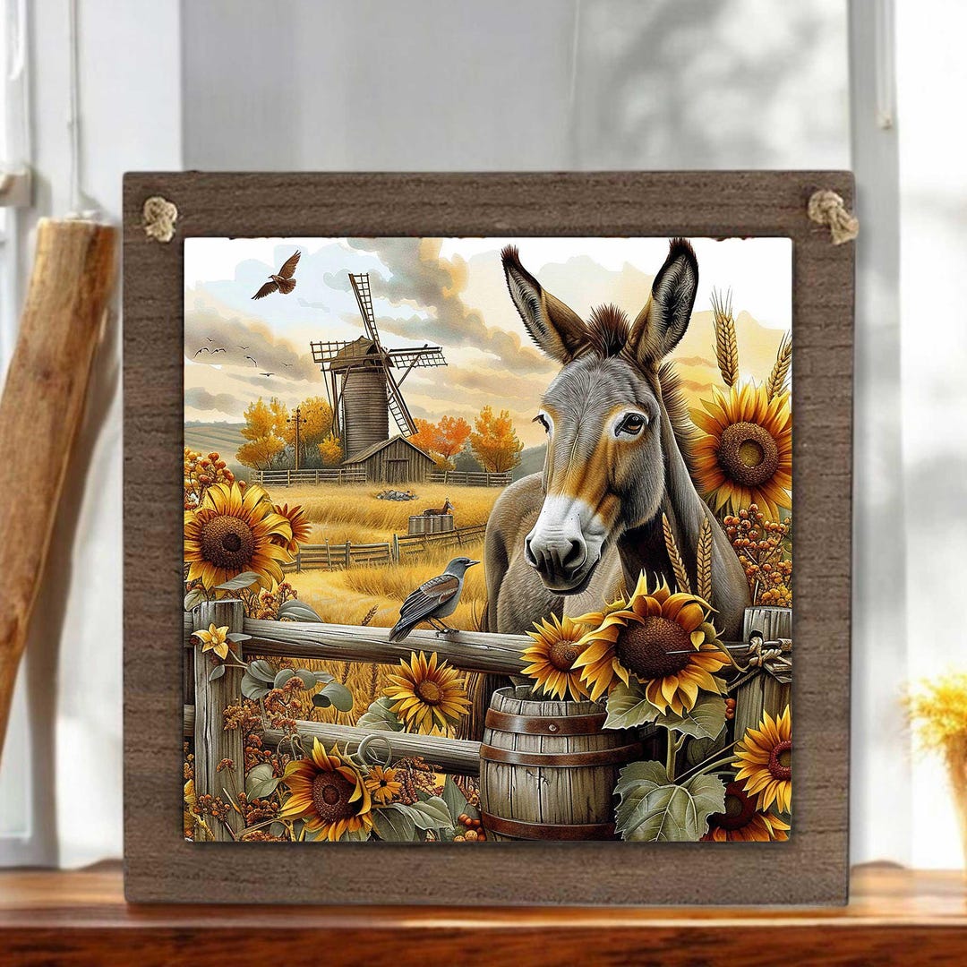 Donkey Wall Art- Rustic Farmhouse Decor With Sunflowers - Etsy