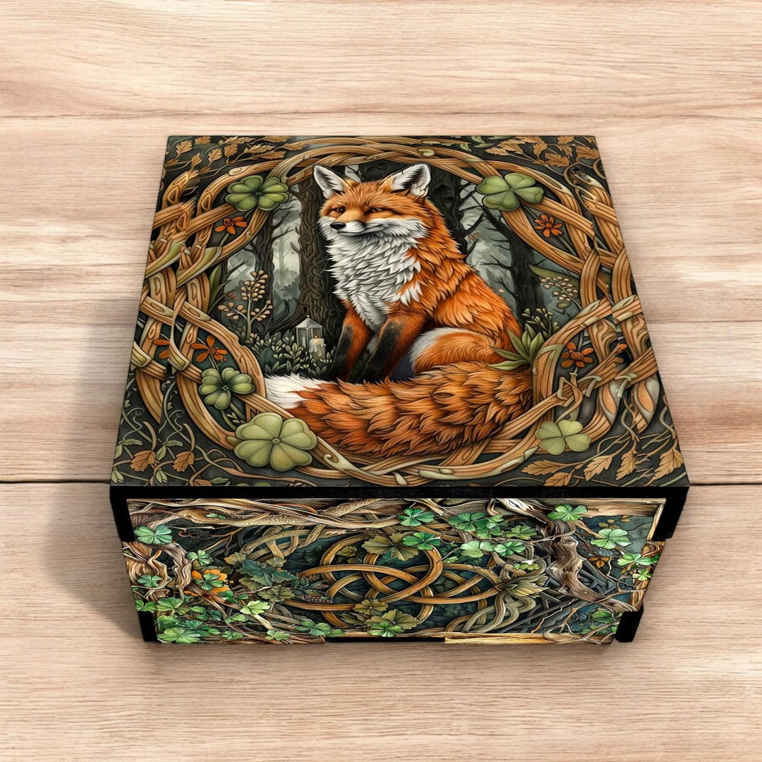 Fox Decorative Gift Box - Hardboard Wood Laser Cut Jewelry Box - Small ...