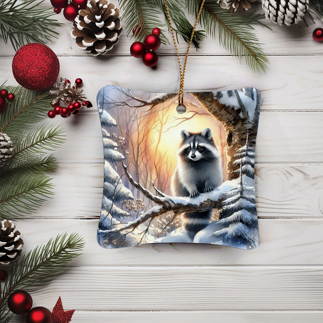 Winter Racoon Porcelain Christmas Tree Ornament Unique Large Ornament ...