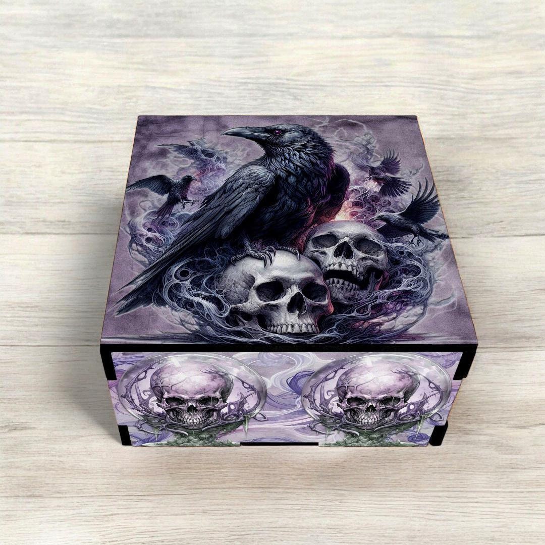 Gothic Raven and Skulls Hardboard Decorative Wood Box 4x4x2 Storage ...