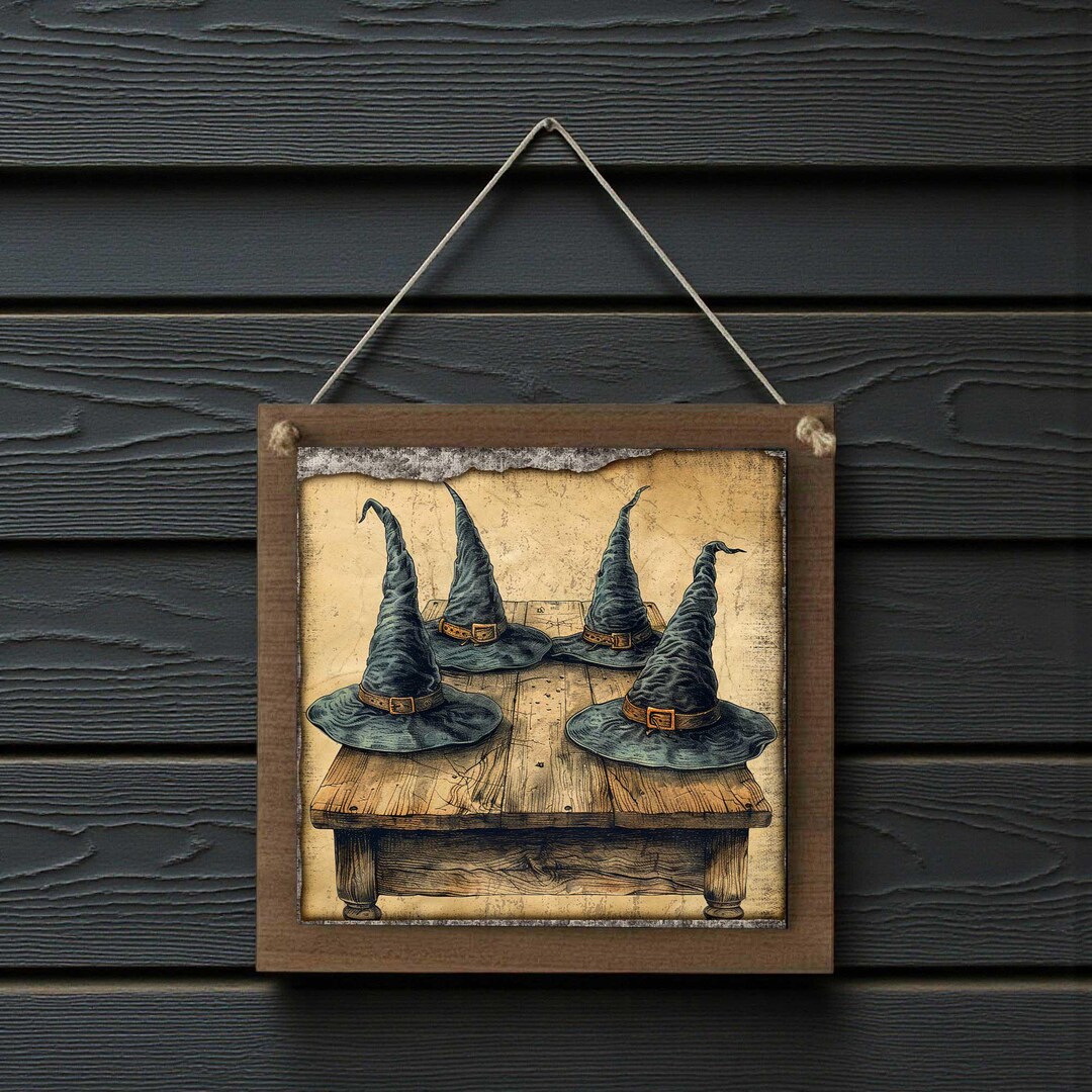 Halloween Witch Hat Wood Sign - Fall Wall or Door Decor Large 8.5 Inch ...