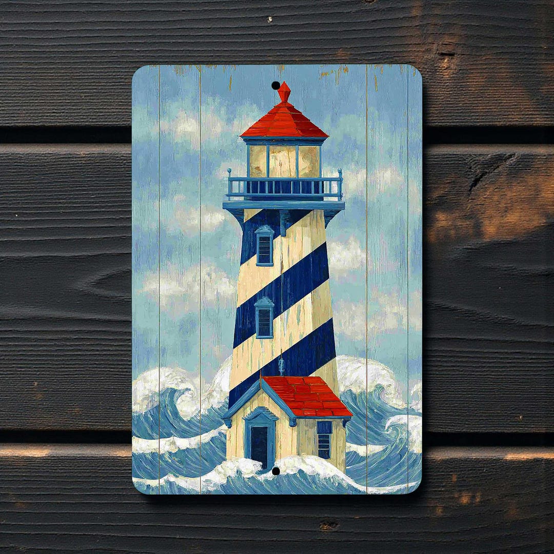 Lighthouse Metal Wall Sign, 8x12 Coastal Nautical Ocean Beach House ...