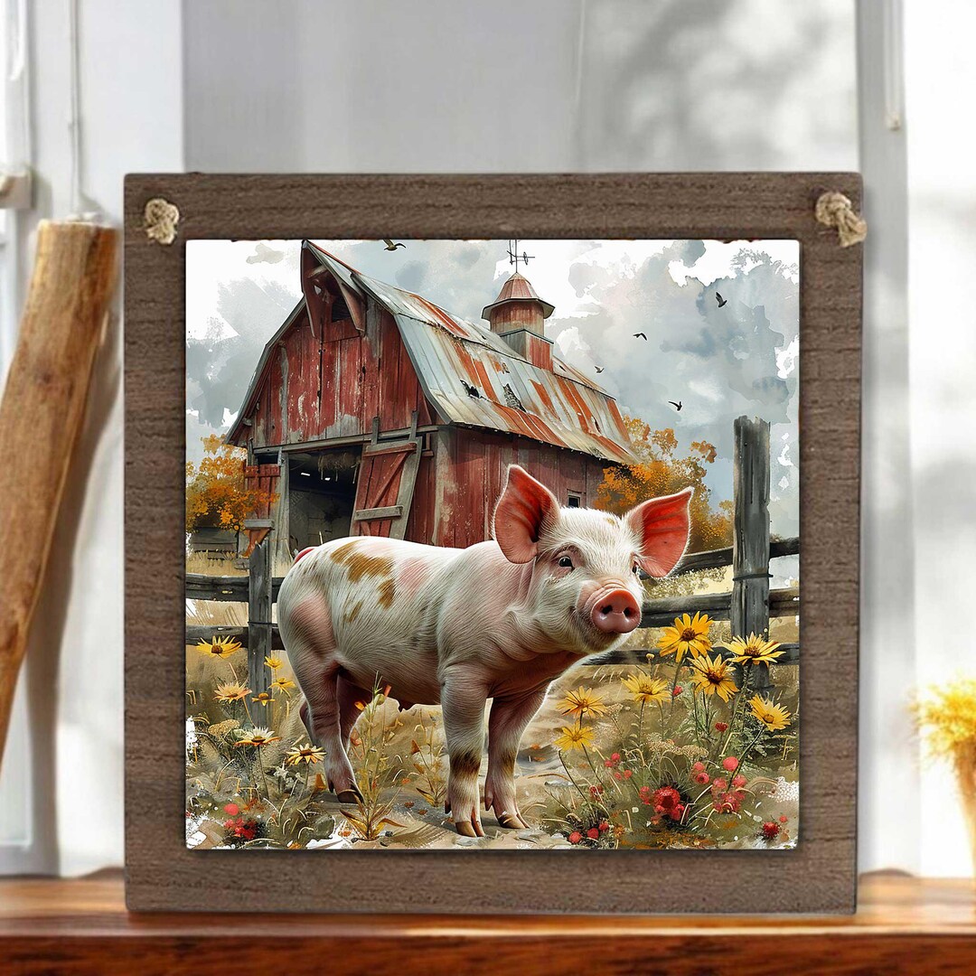 Pig Wood Hanging Sign- Farmhouse Barnyard Wall Art - Etsy