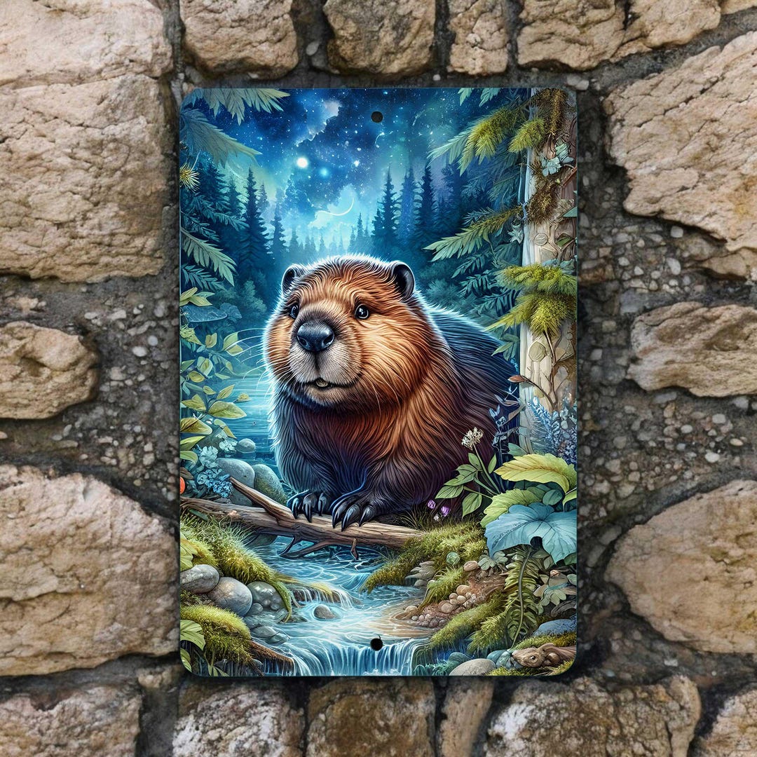Beaver Metal Wall Sign - Nature Wildlife Decor, Rustic Forest Scene ...