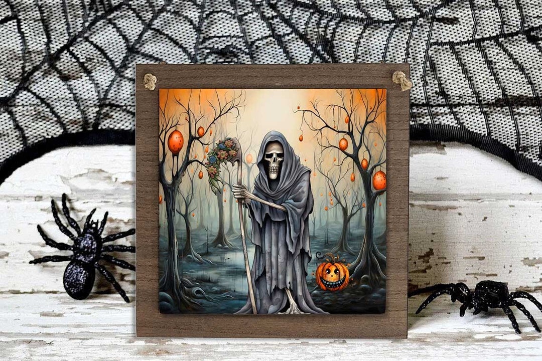 Halloween Wall Sign - Grim Reaper Decorations - Wreath Signs - Wood and ...