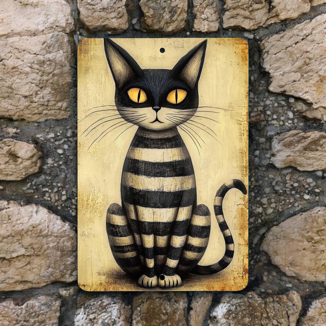 Whimsical Black Cat Wall Sign - 8x12 Gothic Halloween Decor, Vintage ...