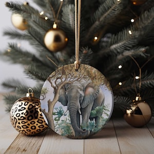 Elephant Porcelain Christmas Tree Ornament, African Wildlife, Wild ...