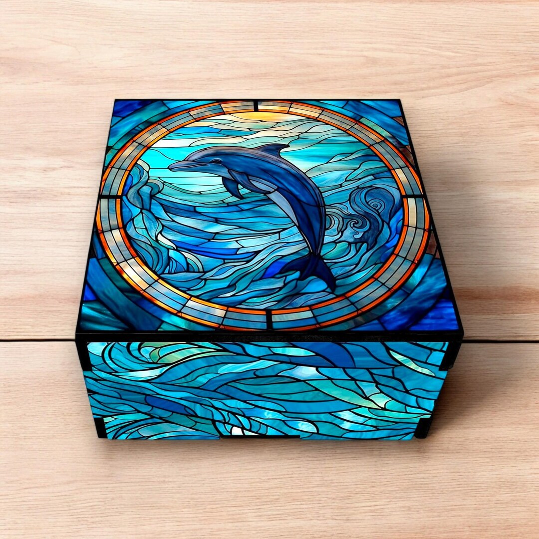 Dolphin Decorative Wood Gift Box - Laser-cut Stash Box - 4"x4"x2 ...