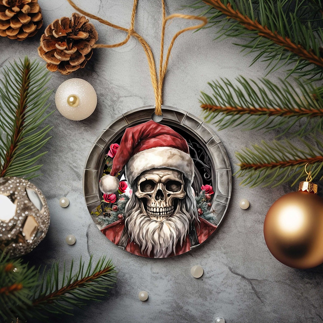 Creepy Gothic Santa Claus Skeleton Porcelain Christmas Ornament 2.875 ...