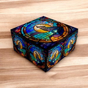 Wolf Keepsake Wood Gift Box - Stained Glass Look Jewelry Box - Howling ...