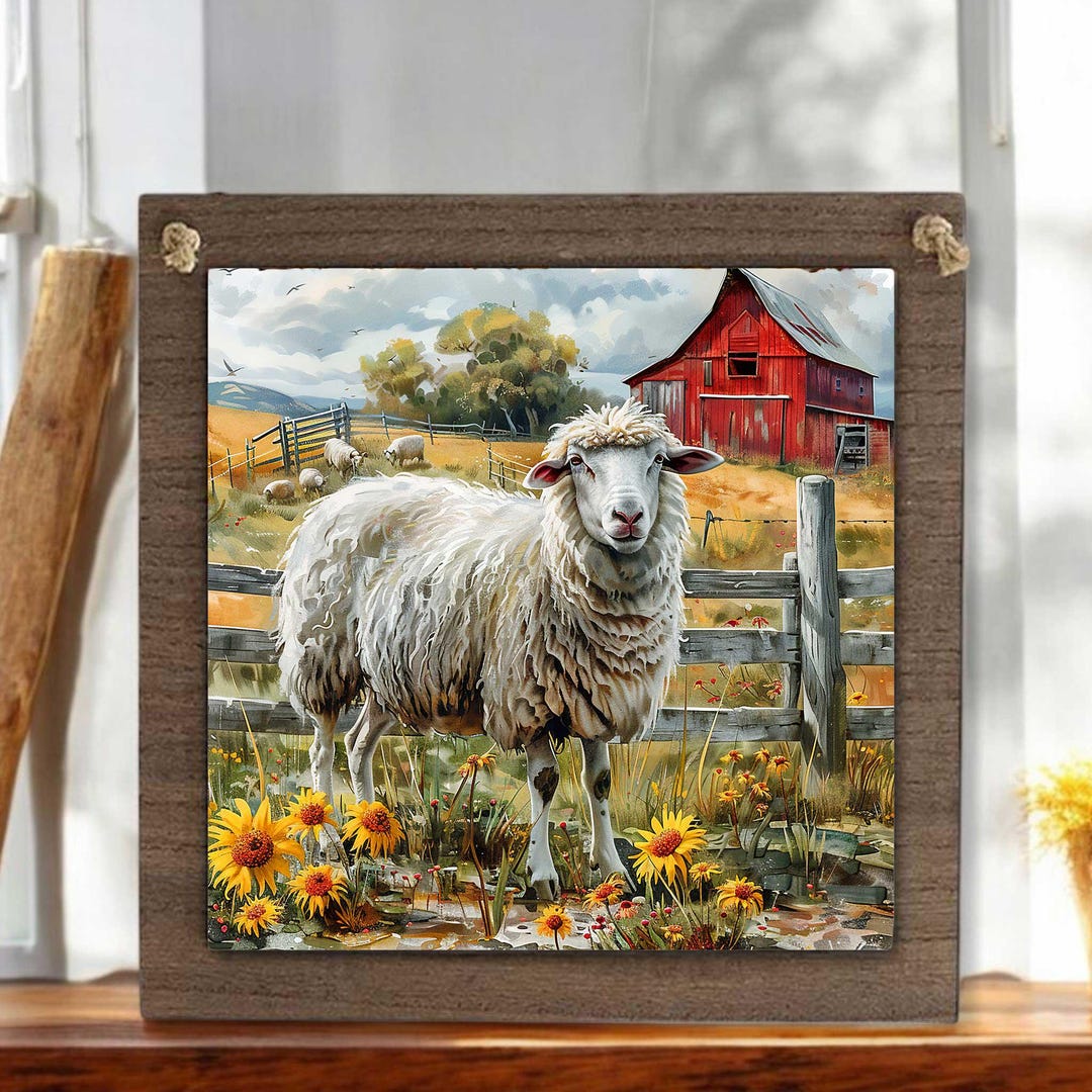 Country Sheep Wood Sign - Rustic Farm Home Decor, Red Barnyard Wall Art ...