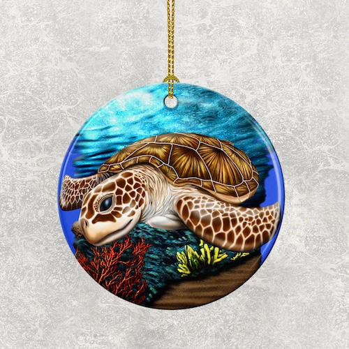 Sea Turtle Porcelain Christmas Tree Ornament Coastal Themed - Etsy