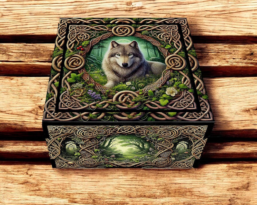 Celtic Wolf Decorative Box Wood Gift Box Keepsake Box Jewelry Box Small ...