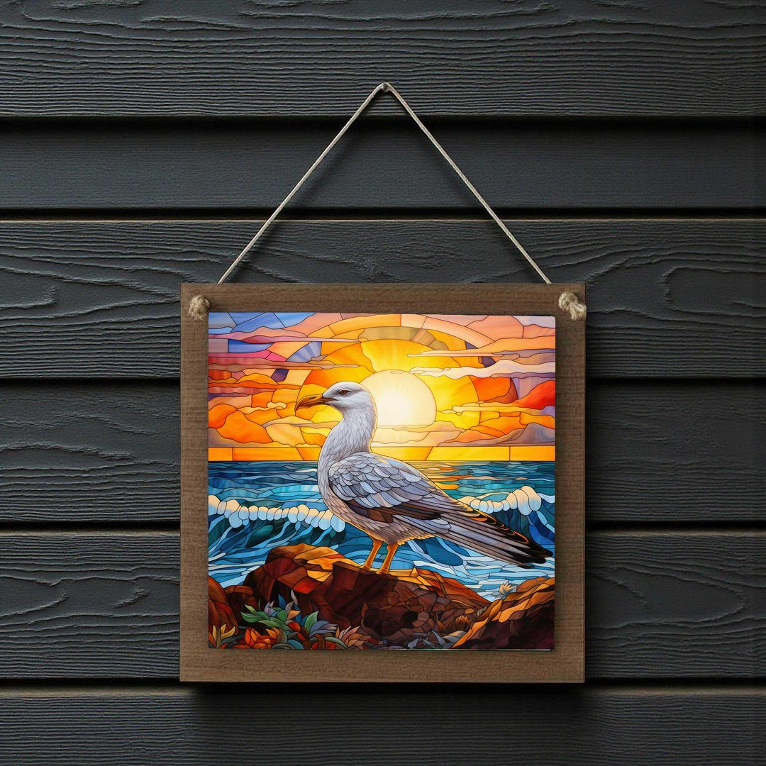 Seagull Wood Sign, Coastal Nautical Wall or Door Decor, Large 8.5 Inch ...