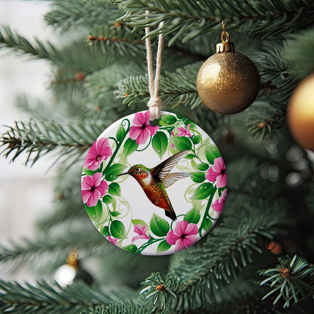 Porcelain Hummingbird Christmas Tree Ornament Pink Floral - Etsy