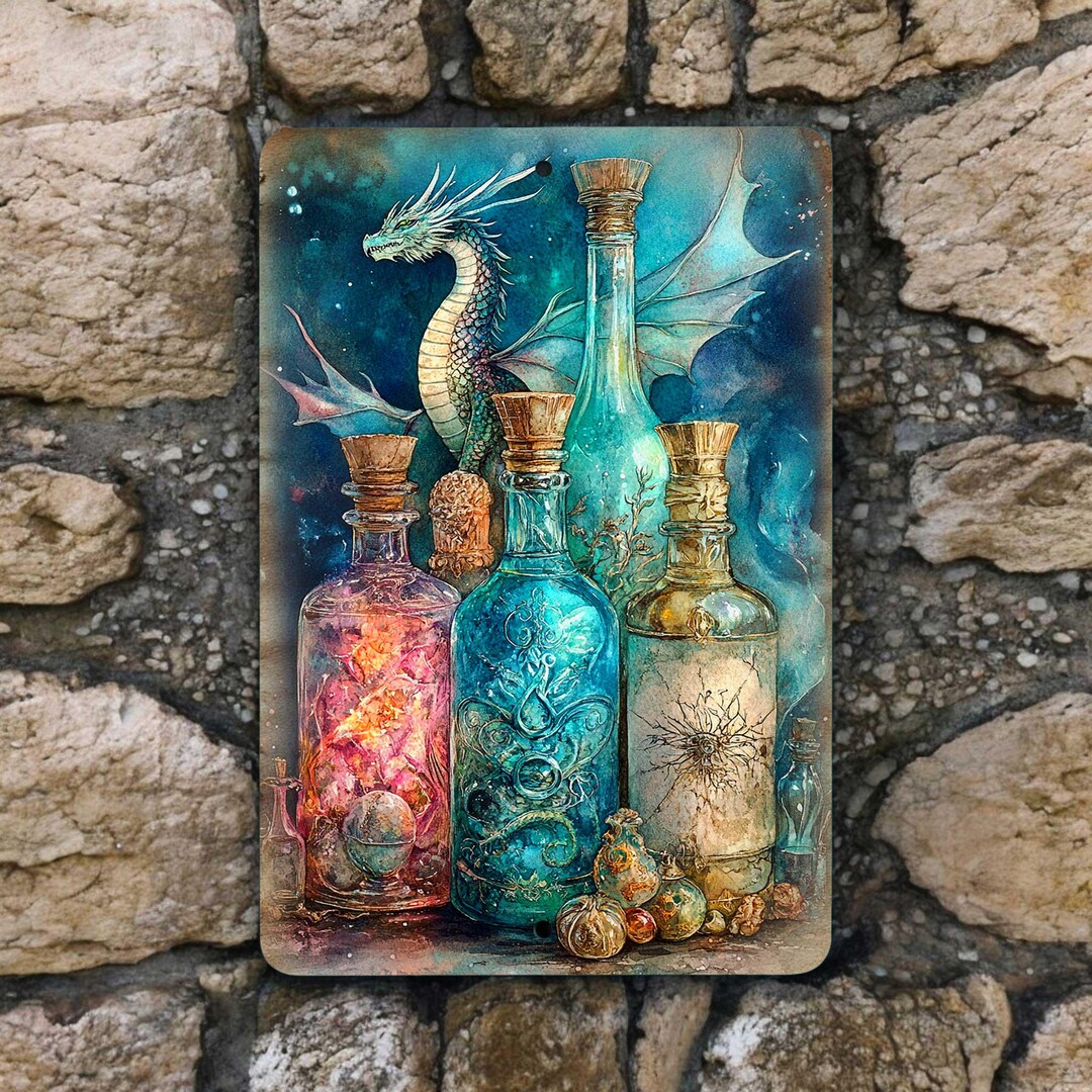 Dragon Potion Bottles Metal Wall Sign – 8x12 Fantasy Decor Wall Art - Etsy