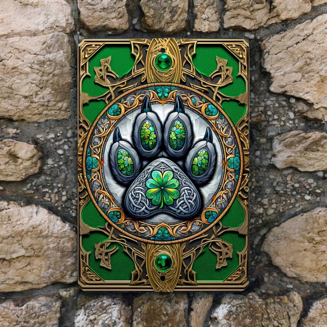 Celtic Wolf Paw Metal Wall Sign 8x12 Inches Irish Shamrock Decor for Wolf Lovers and Celtic ...
