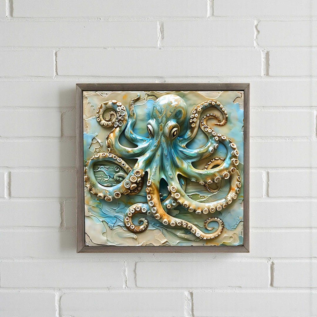 Octopus Wood Sign, 7.8 Inch Square, Shelf Sitter or Wall Hanging ...