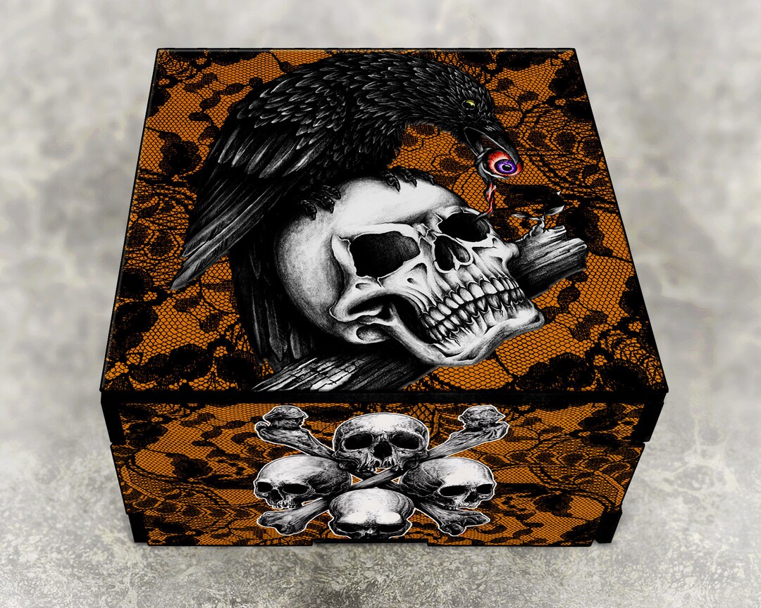 Black Raven Skull Decorative Stash Box - Keepsake Box - Laser Cut ...