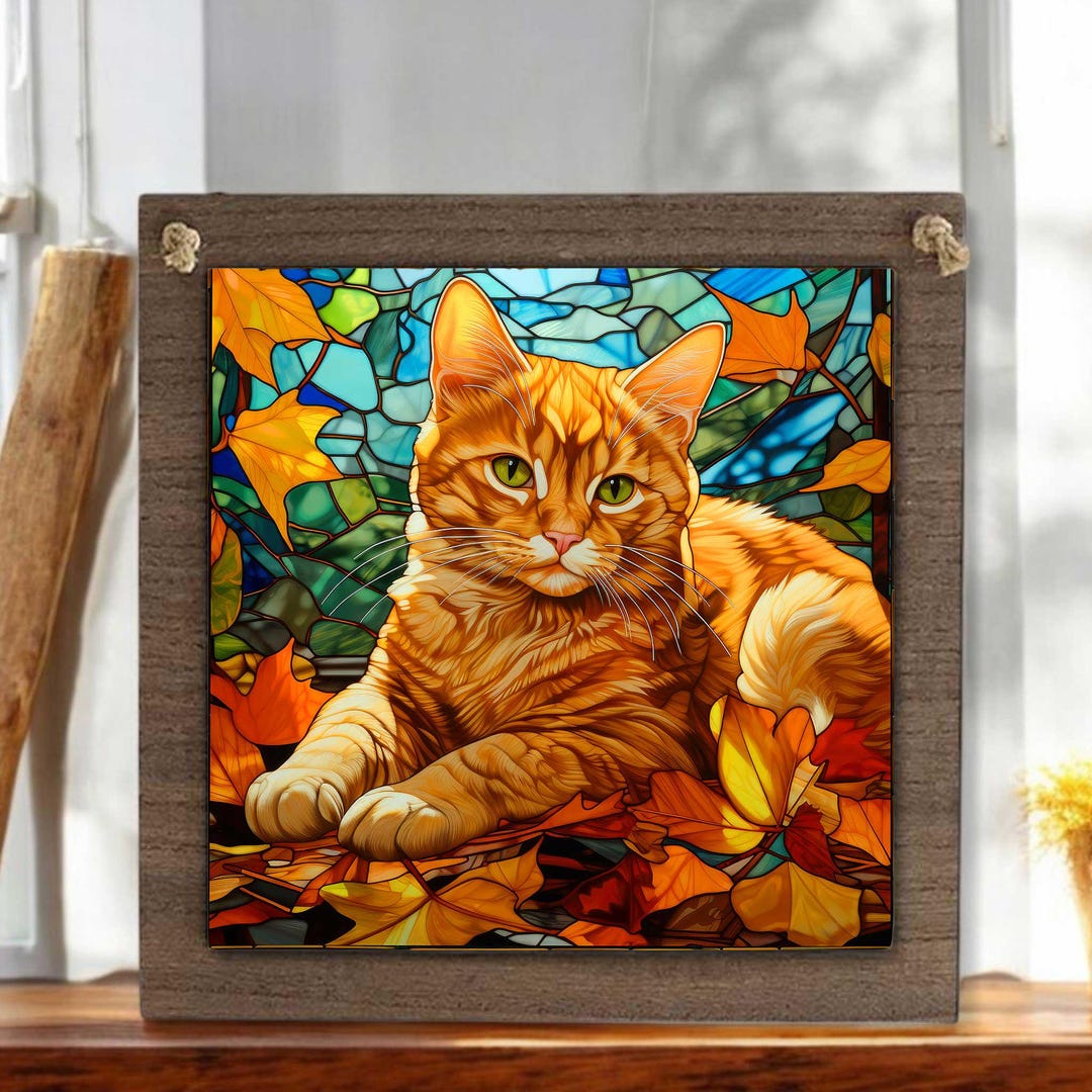 Orange Tabby Cat Wood Sign- Rustic Fall Leaves Wall Decor - Etsy