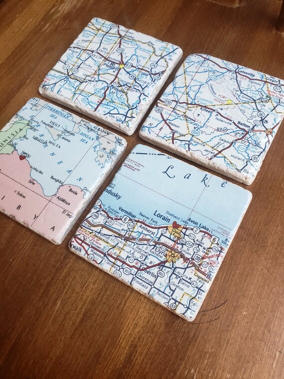 Custom Vintage Map Coasters Personalized Coasters Custom - Etsy