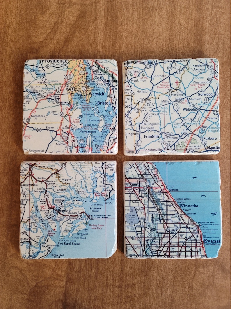 Custom Vintage Map Coasters Personalized Coasters Custom - Etsy