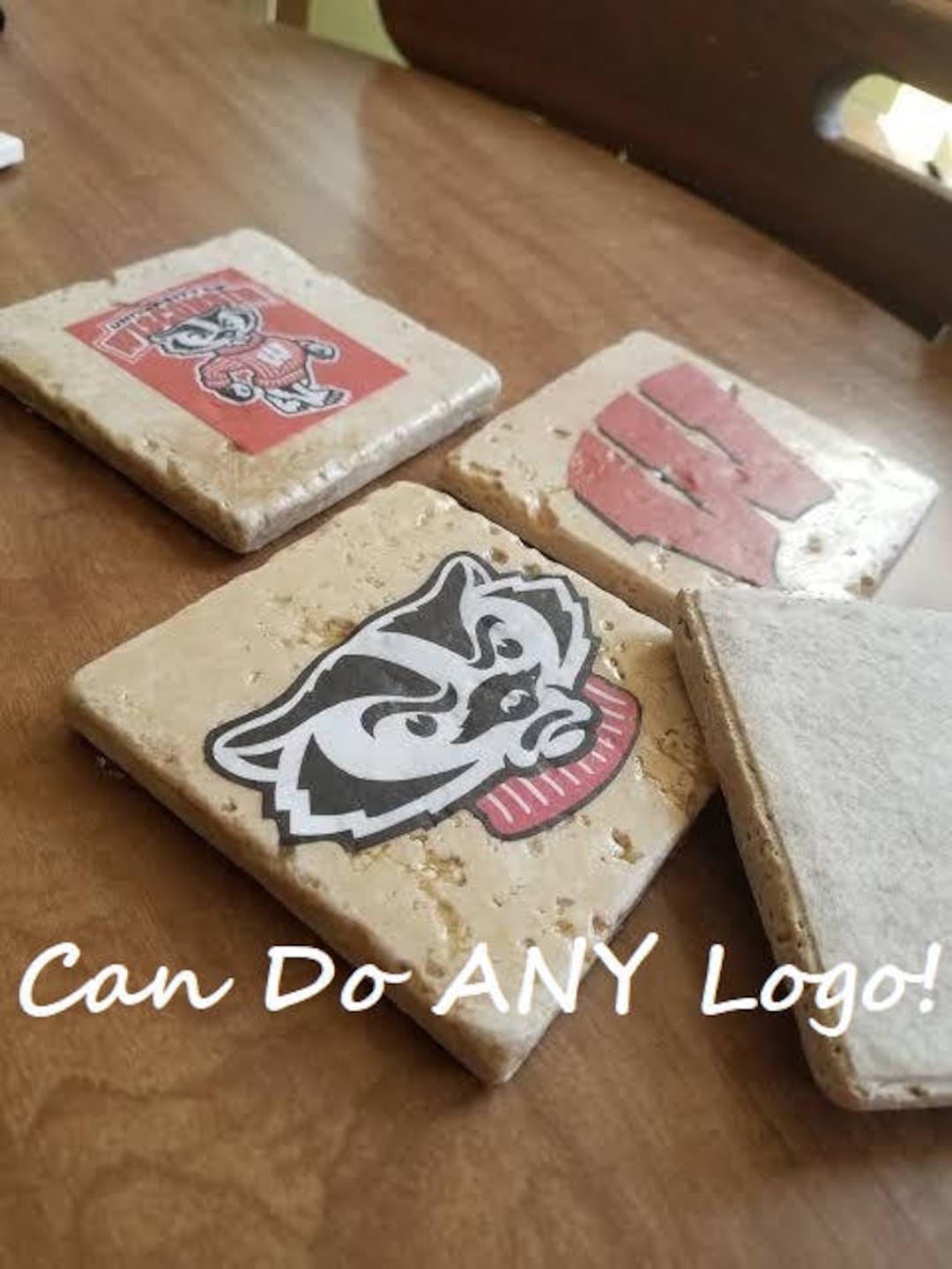 Custom College Gift Mascot Coasters Wisconsin Badgers Coasters Bucky ...