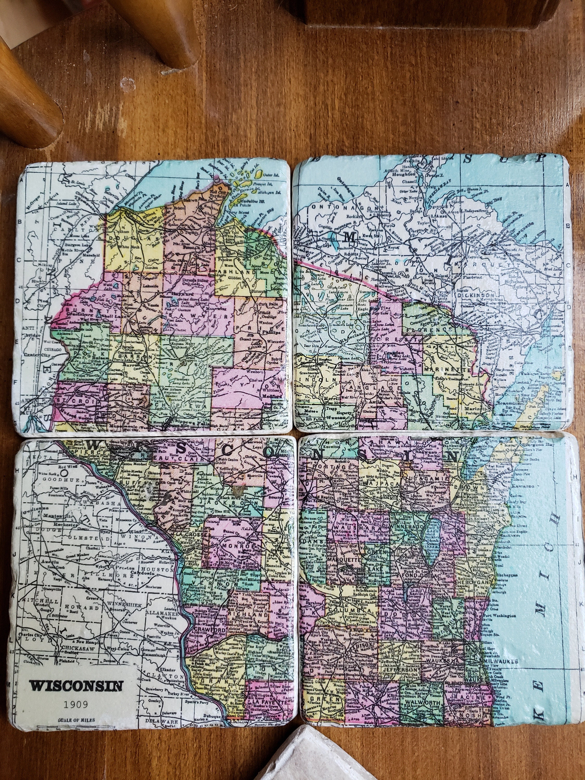 Vintage Maps Wisconsin Map Gifts Vintage Map Coasters Map | Etsy