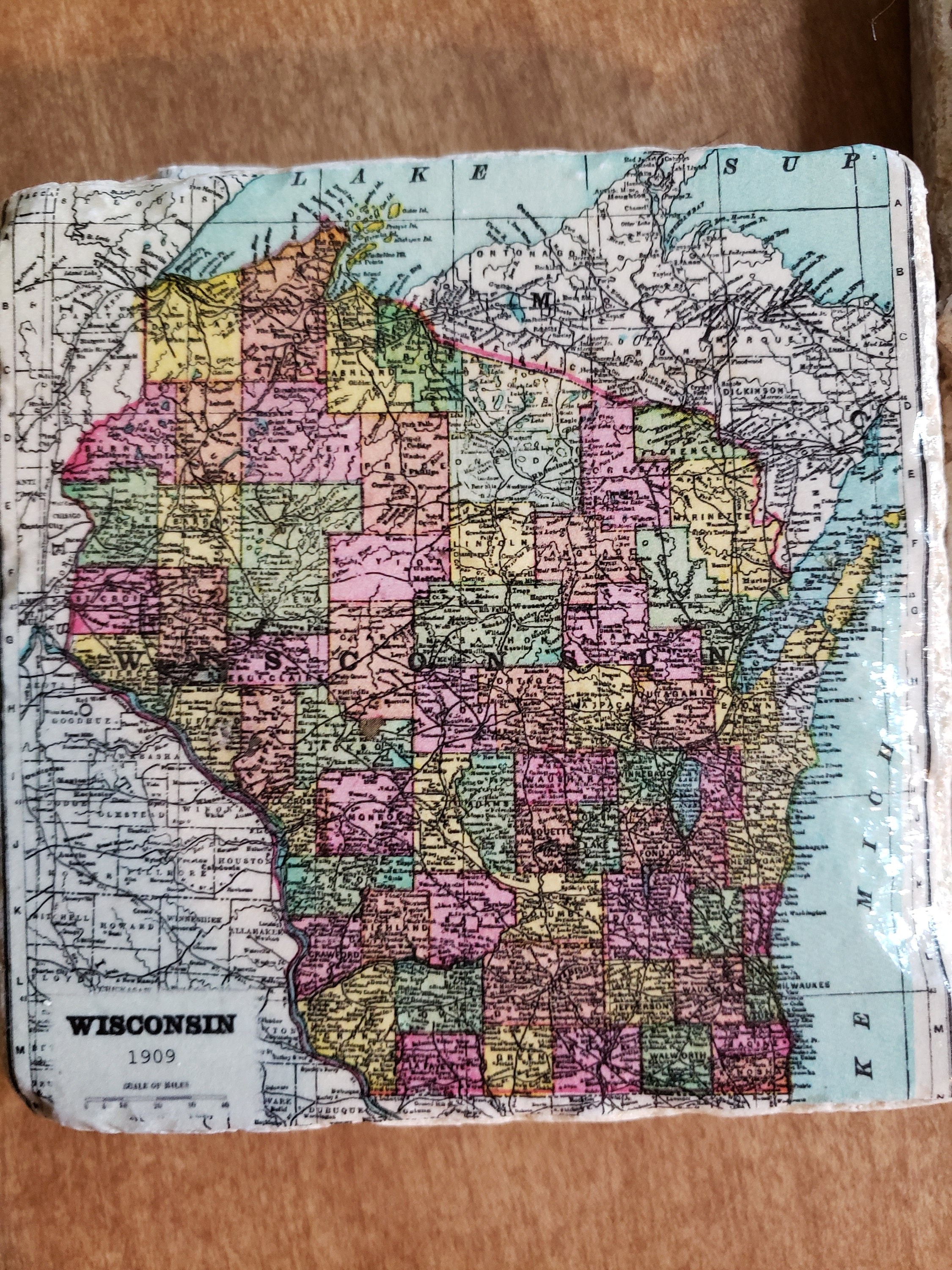 Vintage Maps Wisconsin Map Gifts Vintage Map Coasters Map Gifts Custom ...