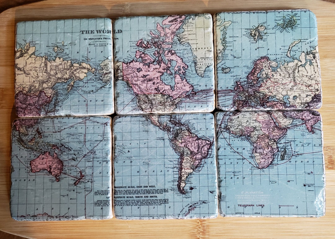 Custom Map Coaster Set World Map Coasters Personalized Coasters Custom ...
