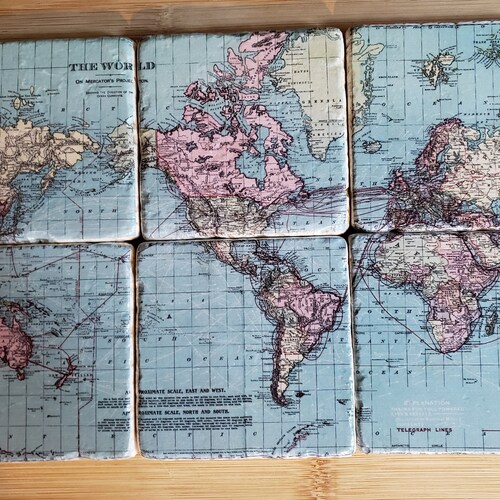 Custom Map Coaster Set World Map Coasters Personalized | Etsy