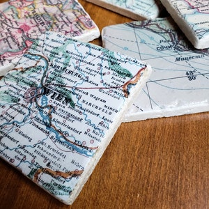 Custom Vintage Map Coasters Personalized Coasters Custom Coasters ...