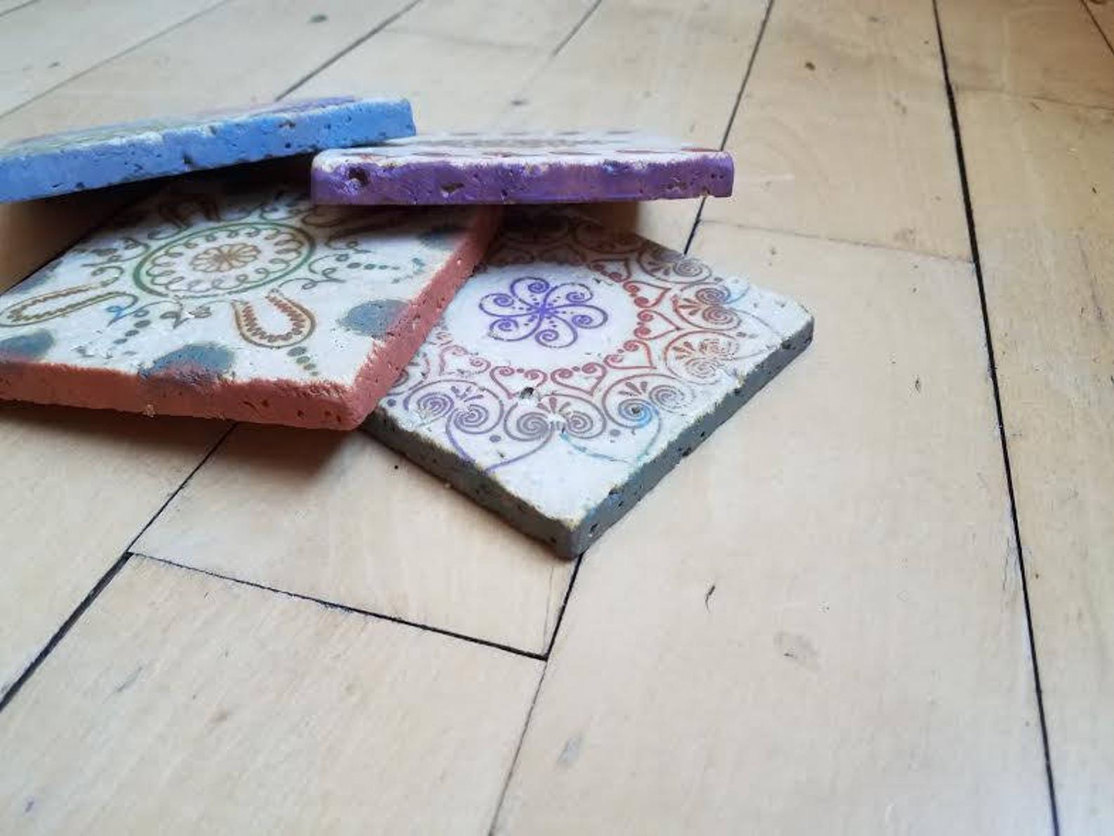 Bohemian Coasters Boho-chic Coasters Hand Painted Personalized - Etsy