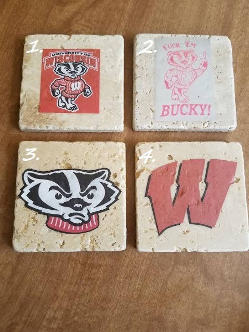 Custom College Gift Mascot Coasters Wisconsin Badgers Coasters | Etsy