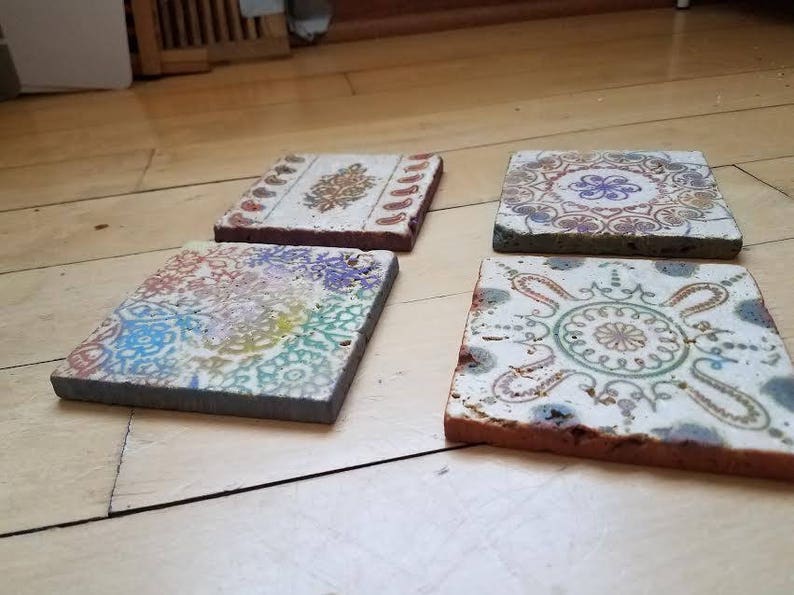 Bohemian Coasters Boho-chic Coasters Hand Painted Personalized - Etsy