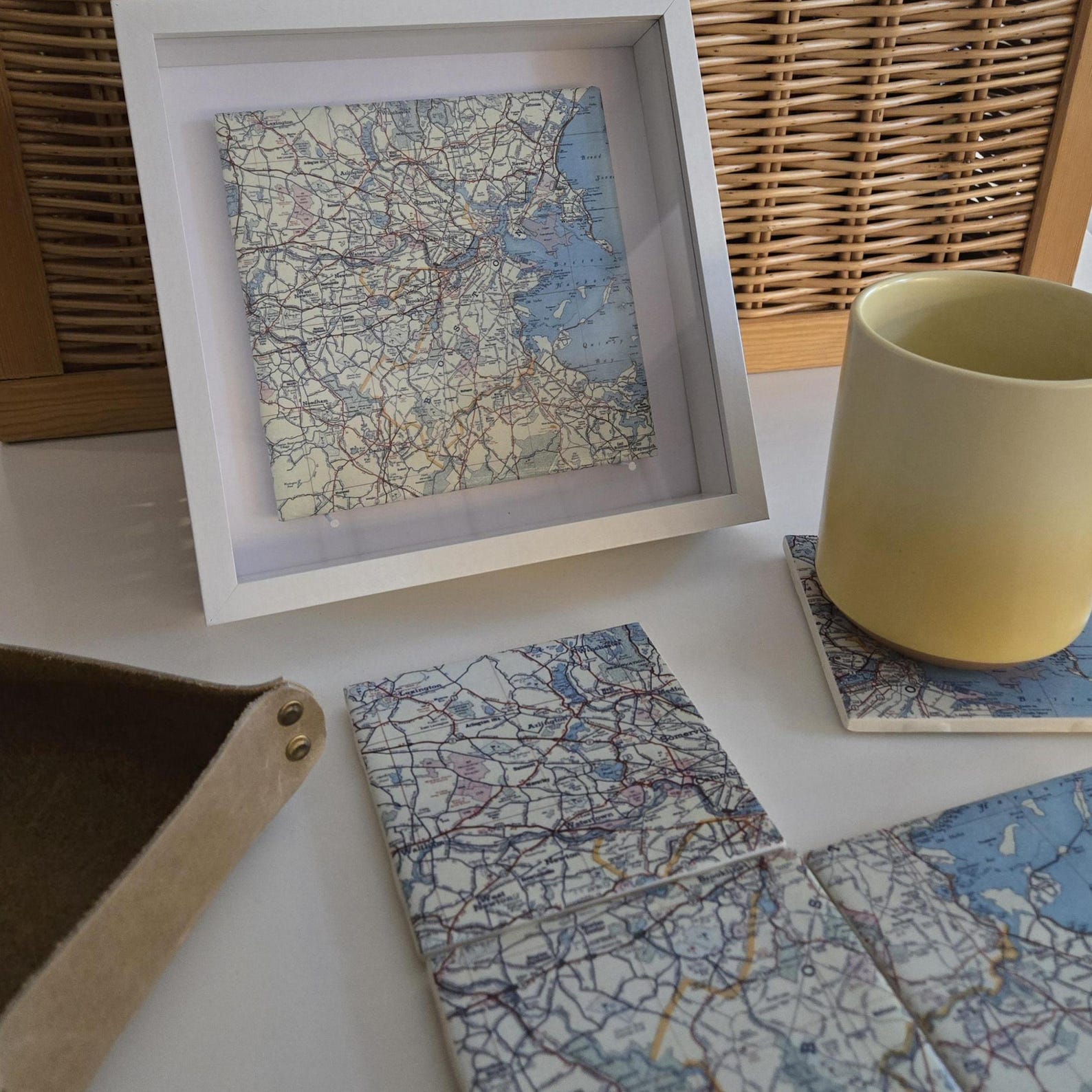 Map Lover Bundle Coaster Holder Custom Map Coasters Map Trivet ...