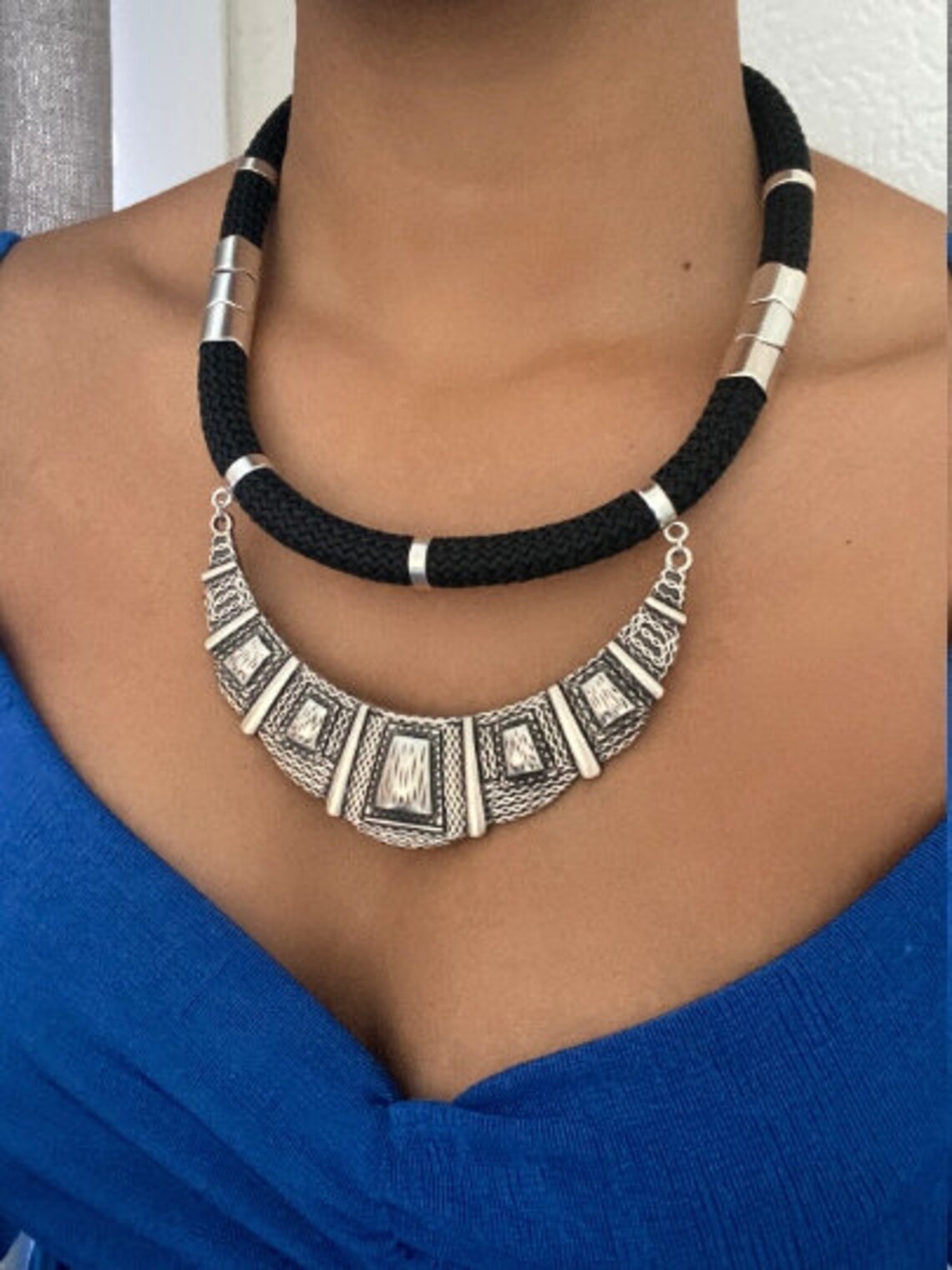 Black Rope Necklace Statement Necklace Inspired by Greek | Etsy